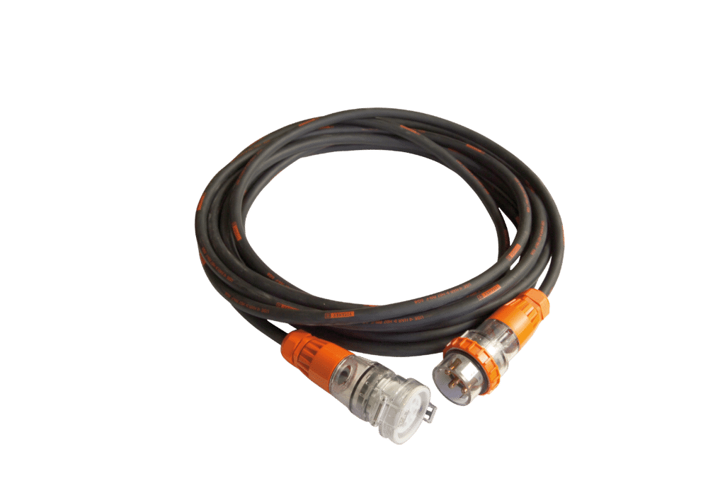 Black sheath braided 415V IP66 extension leads by Bosbox®